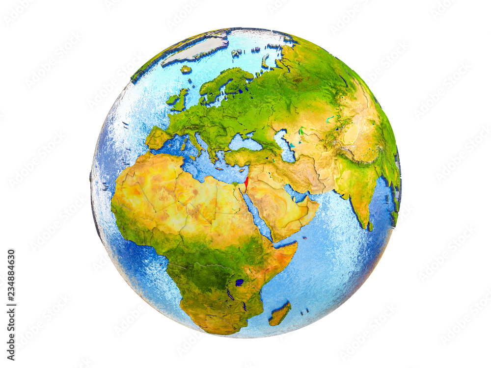 Israel on 3D model of Earth with country borders and water in oceans ...