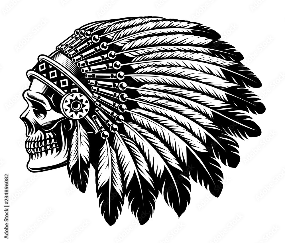 Black and white illustration of an Indian skull. Stock Vector | Adobe Stock