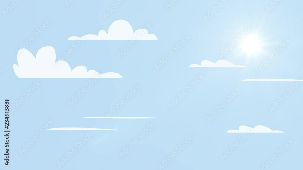 Sunny background, blue sky with white clouds moving and sun motion ...
