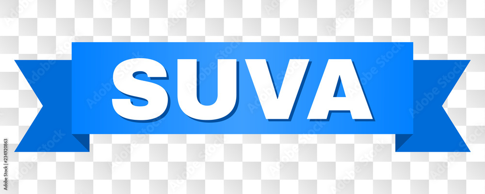 SUVA text on a ribbon. Designed with white title and blue tape. Vector ...