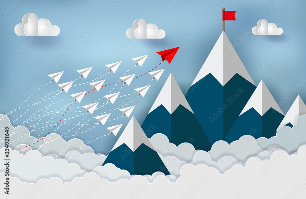 Paper planes are competing to destinations. Business Financial concepts ...