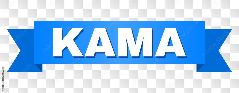 KAMA text on a ribbon. Designed with white caption and blue tape ...