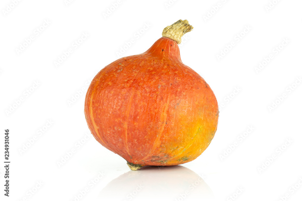 One whole bright fresh red kuri pumpkin hokkaido variety isolated on ...