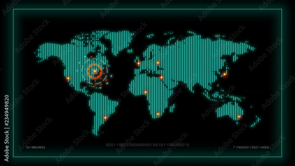 World map surveillance with different cities highlighted, includes ...