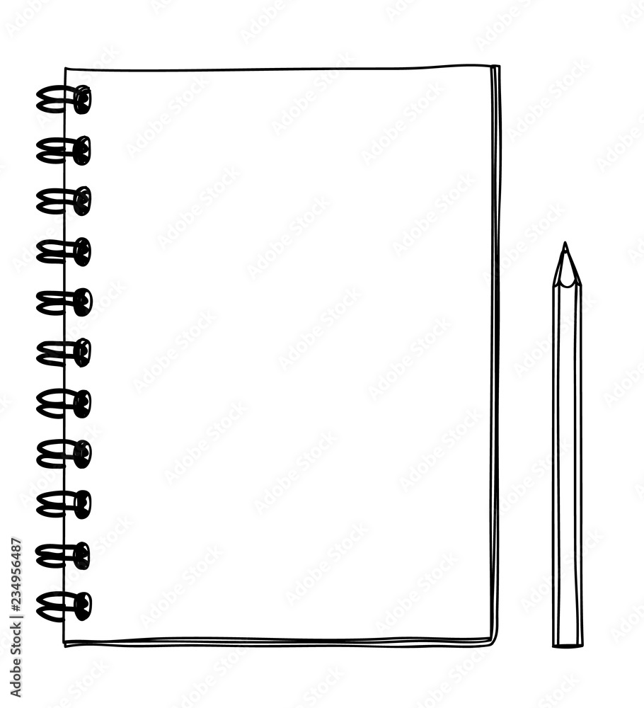 notebook hand drawn and pencil vector line art illustration Stock ...