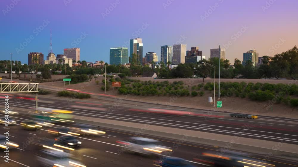 Phoenix Arizona Generic Skyline with Interstate Traffic Timelapse at ...
