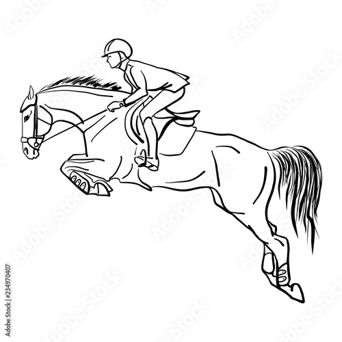 Horse And Rider Jumping Drawing