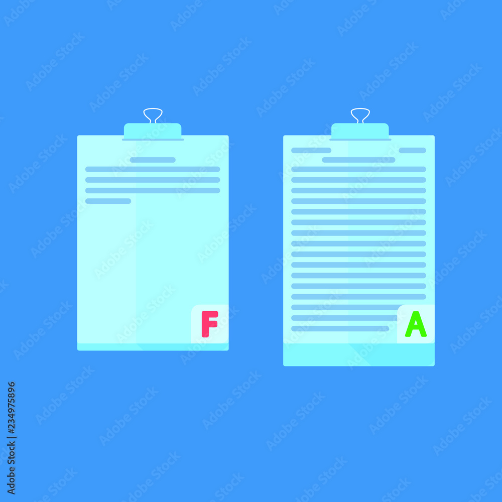 Vector flat illustration of two icons of blanks, pages, forms, good or ...