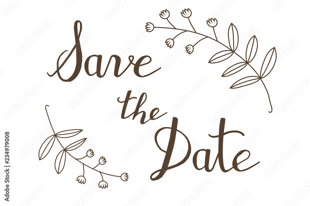 Hand drawn Save the Date typography lettering poster. Rustic wedding ...