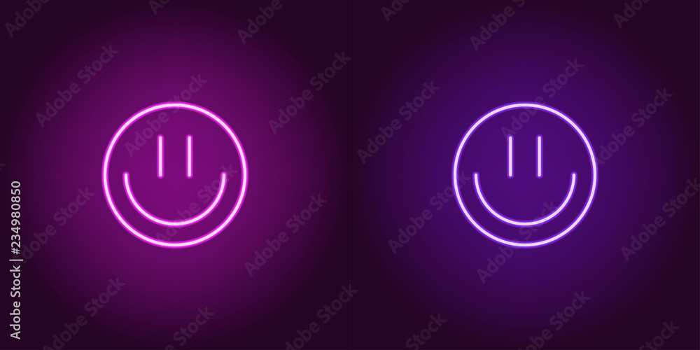 Neon emoji with smile, glowing sign. Vector icon Stock Vector | Adobe Stock