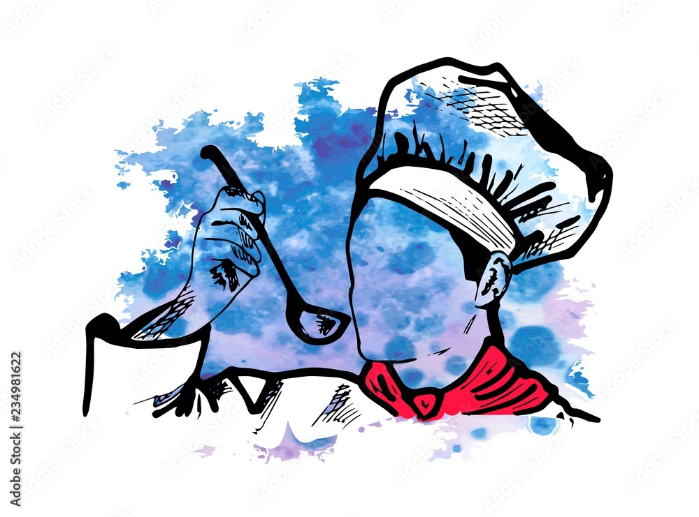 Sketch of chef wearing traditional toques in cartoon style. Stock ...