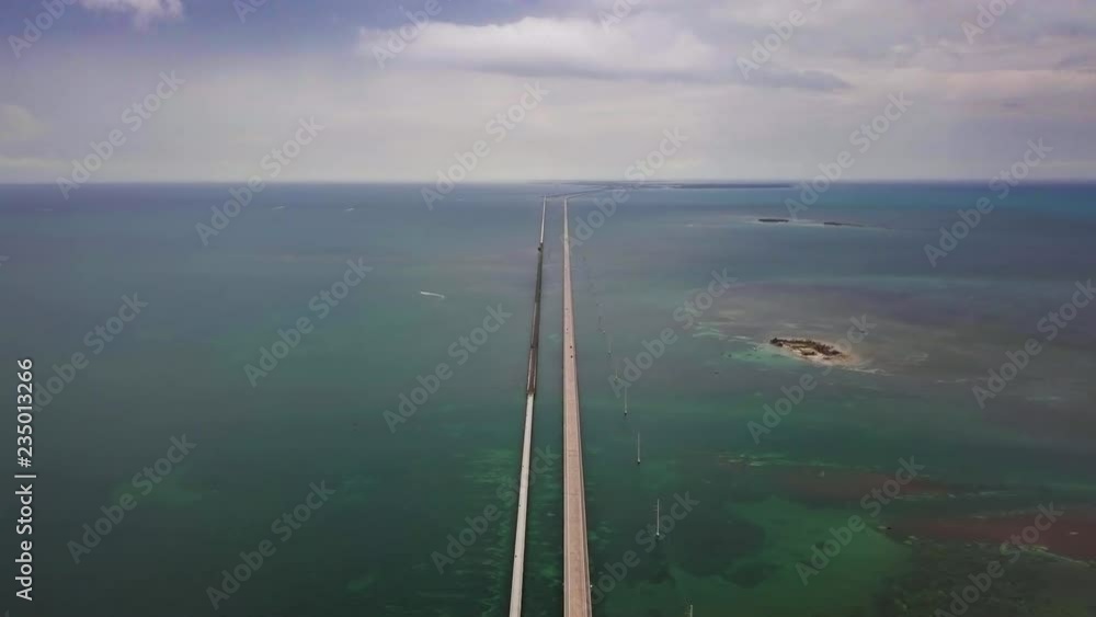 Aerial of the Seven Mile Bridge in the Florida Keys. Long bridge ...