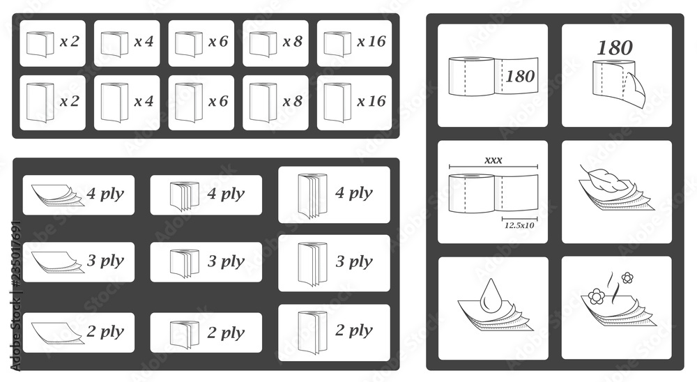 Toilet paper parameters icons and symbols set. Vector illustration pack ...