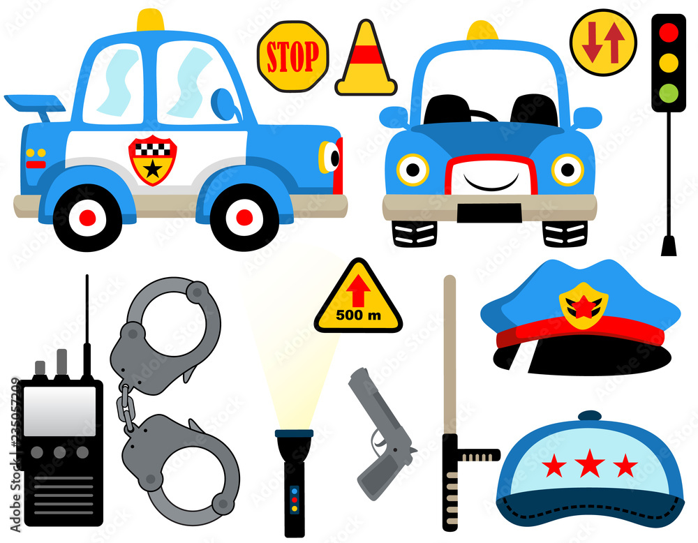 vector cartoon set of police equipment Stock Vector | Adobe Stock