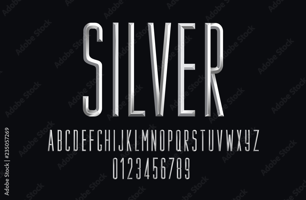 Stylish silver font with faces for printing, banners, postcards. Vector ...