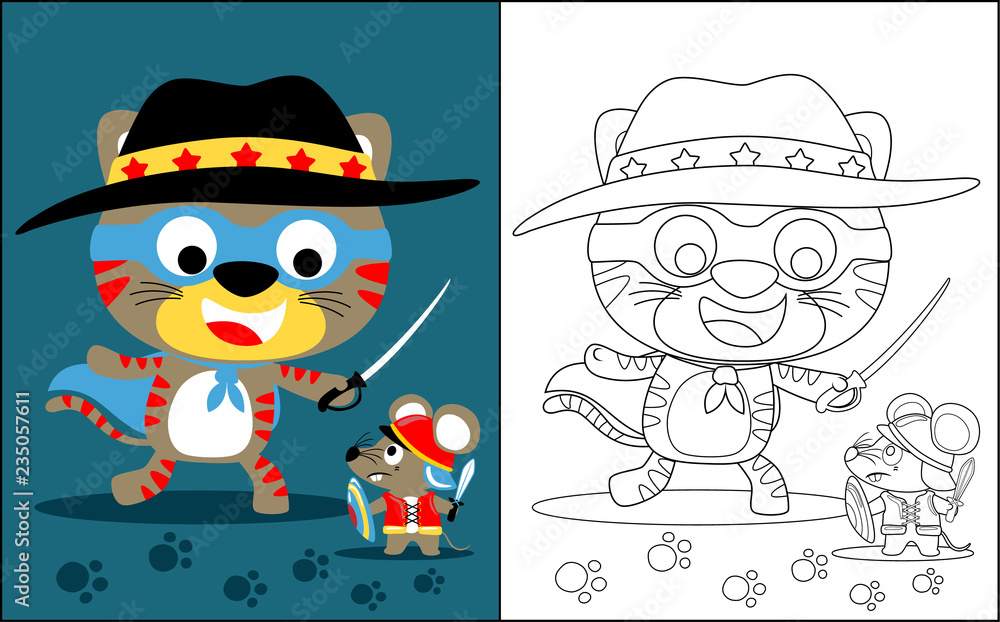 coloring book vector of cat versus rat Stock Vector | Adobe Stock