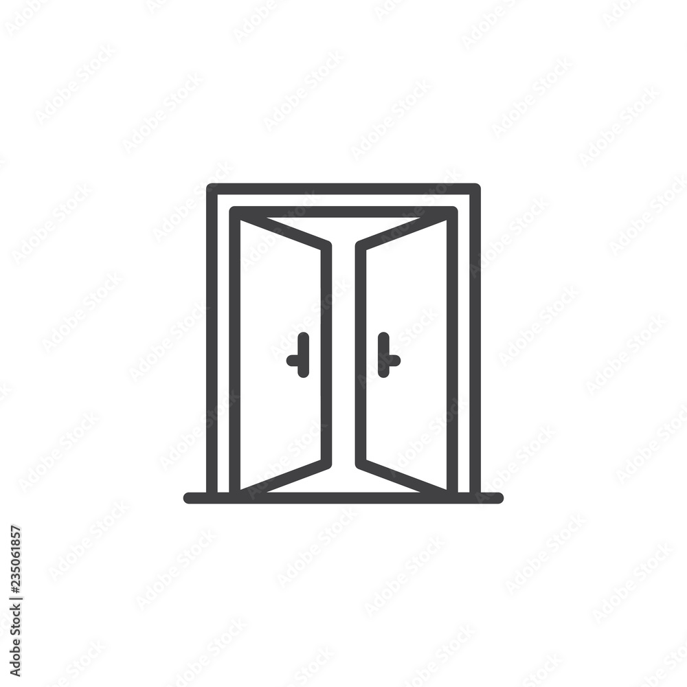 Open double door outline icon. linear style sign for mobile concept and ...