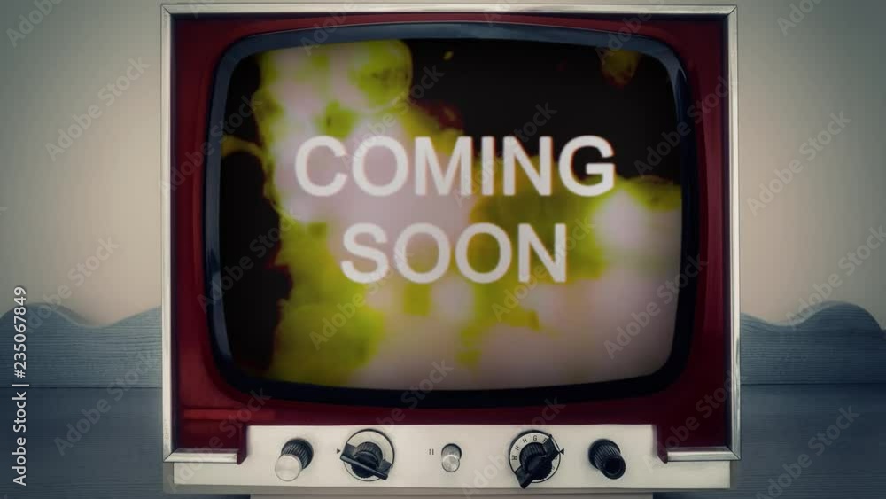 A retro vintage TV showing the text Coming soon, appearing over a set ...