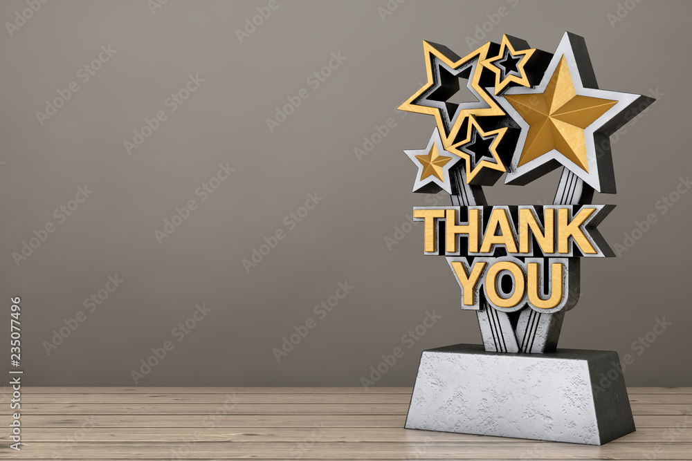 Award Trophy with Golden Thank You Sign. 3d Rendering Stock ...