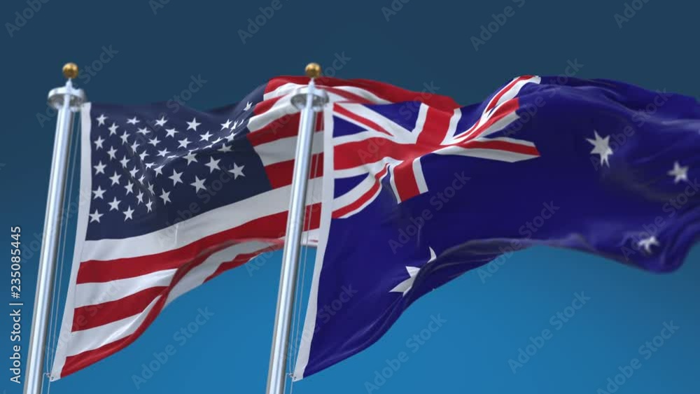 4k Seamless United States of America And Australia Flags with blue sky ...