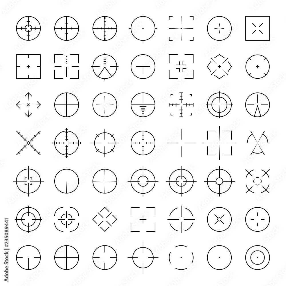 Poster Automatic rifle sniper scope crosshairs thinline icon set – Wall ...