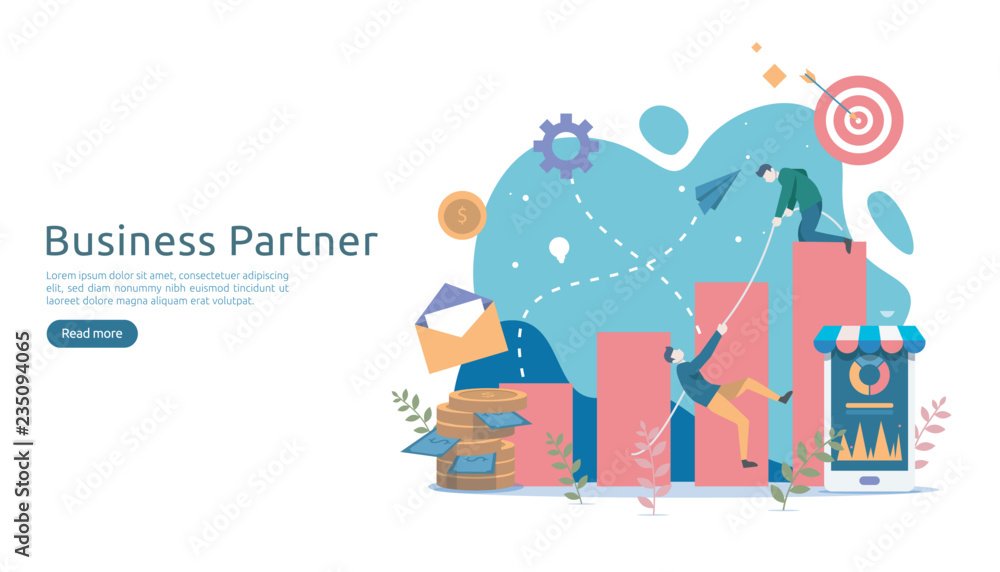 Business partnership relation concept idea with tiny people character ...