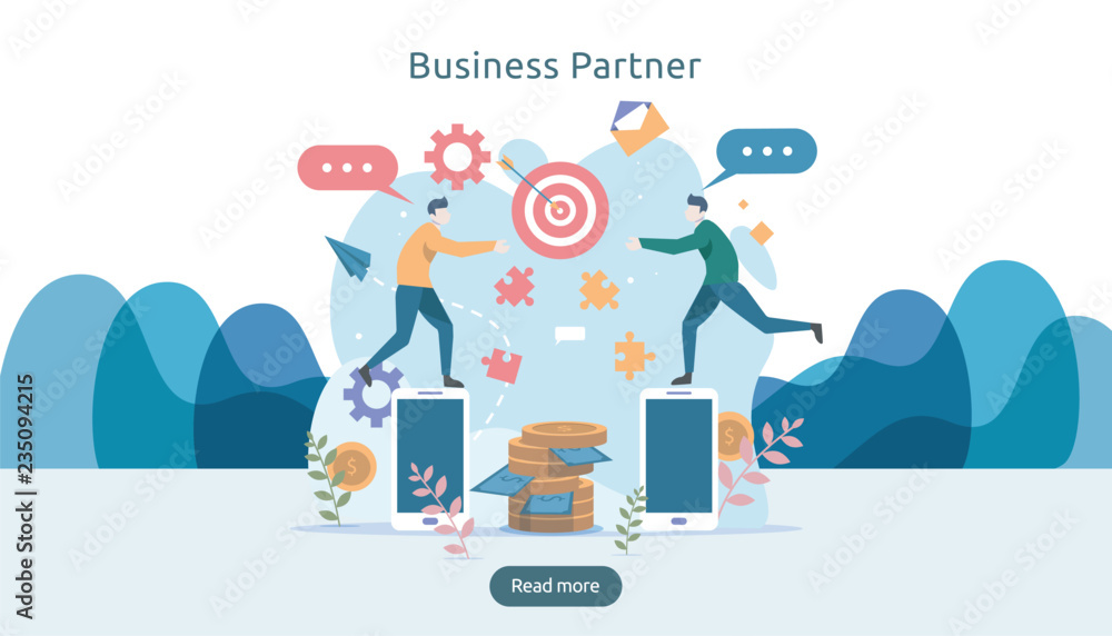 Business partnership relation concept idea with tiny people character ...