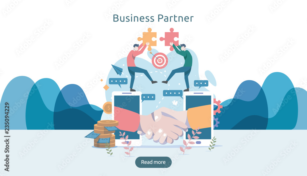 Business partnership relation concept idea with tiny people character ...