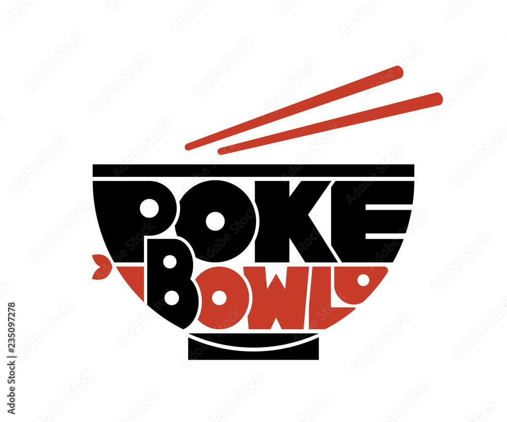 Poke bowl hawaiian cuisine restaurant healthy food fish menu logo ...