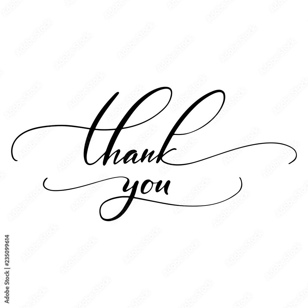Thank you hand script calligrahy, black vintage letterring with ...