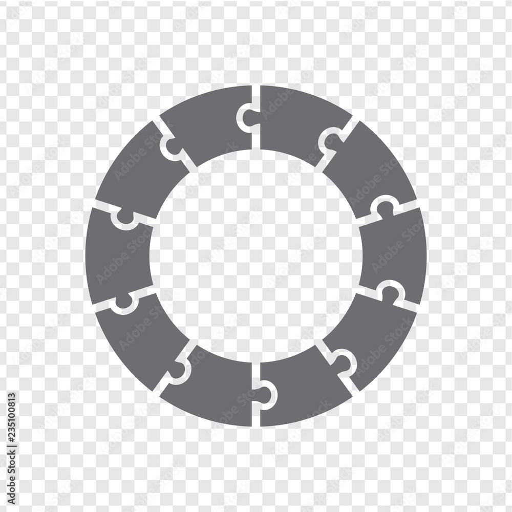 Simple icon circle puzzle in gray. Simple icon circle puzzle of the ten ...