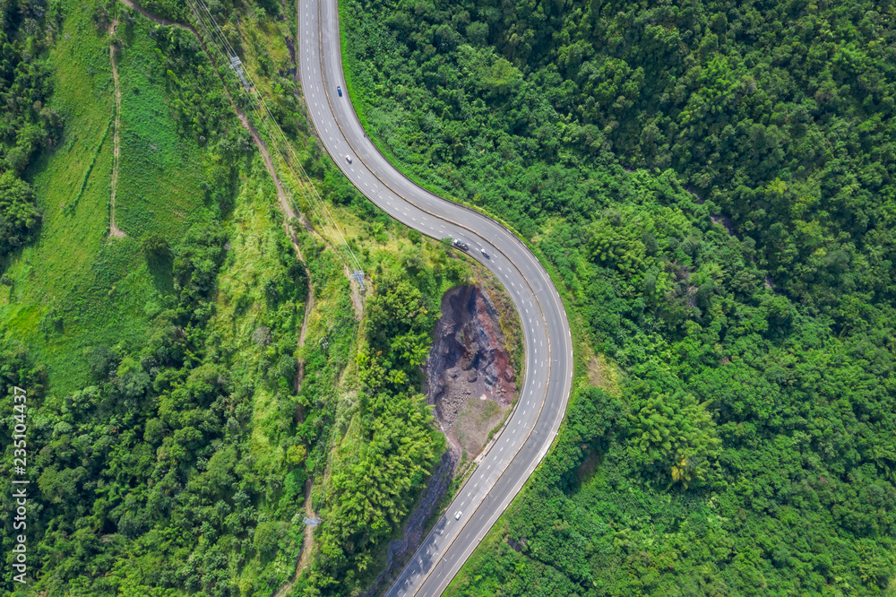 snake road freeway no.12 connecting the city on the green mountain peak ...