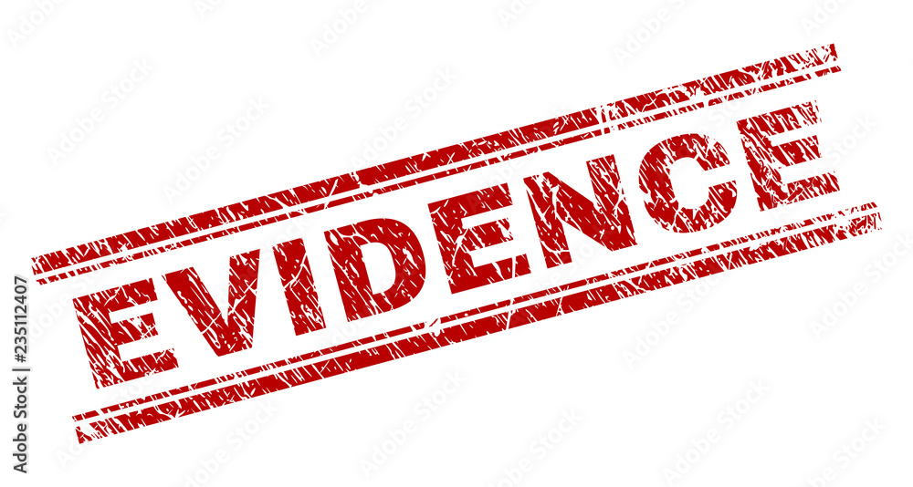 EVIDENCE seal print with grunge texture. Red vector rubber print of ...