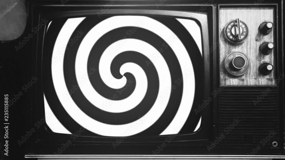 Retro Technology TV Brainwashing Television Background Loop. Zooming to ...