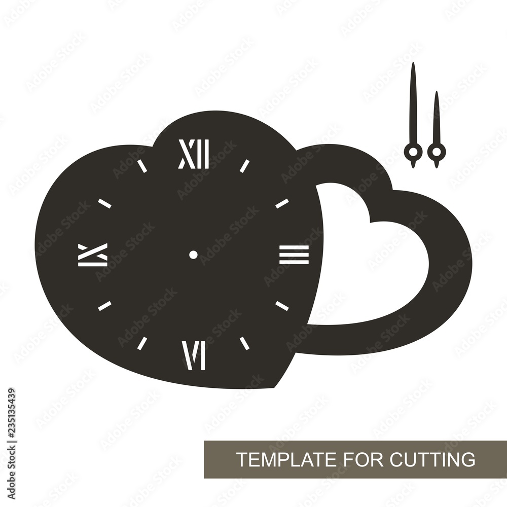 Clock in the shape of of two hearts. Dial with arrows on white ...