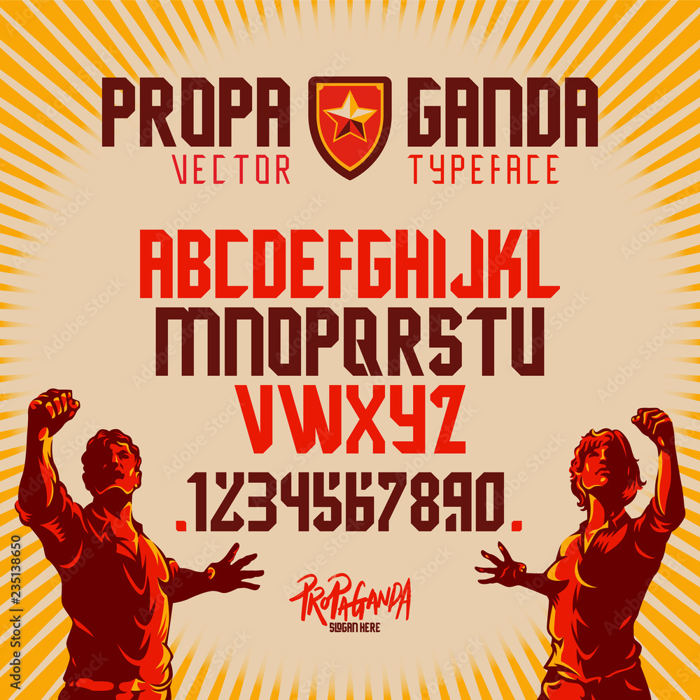 Propaganda Protest display font design. Alphabet, character set ...