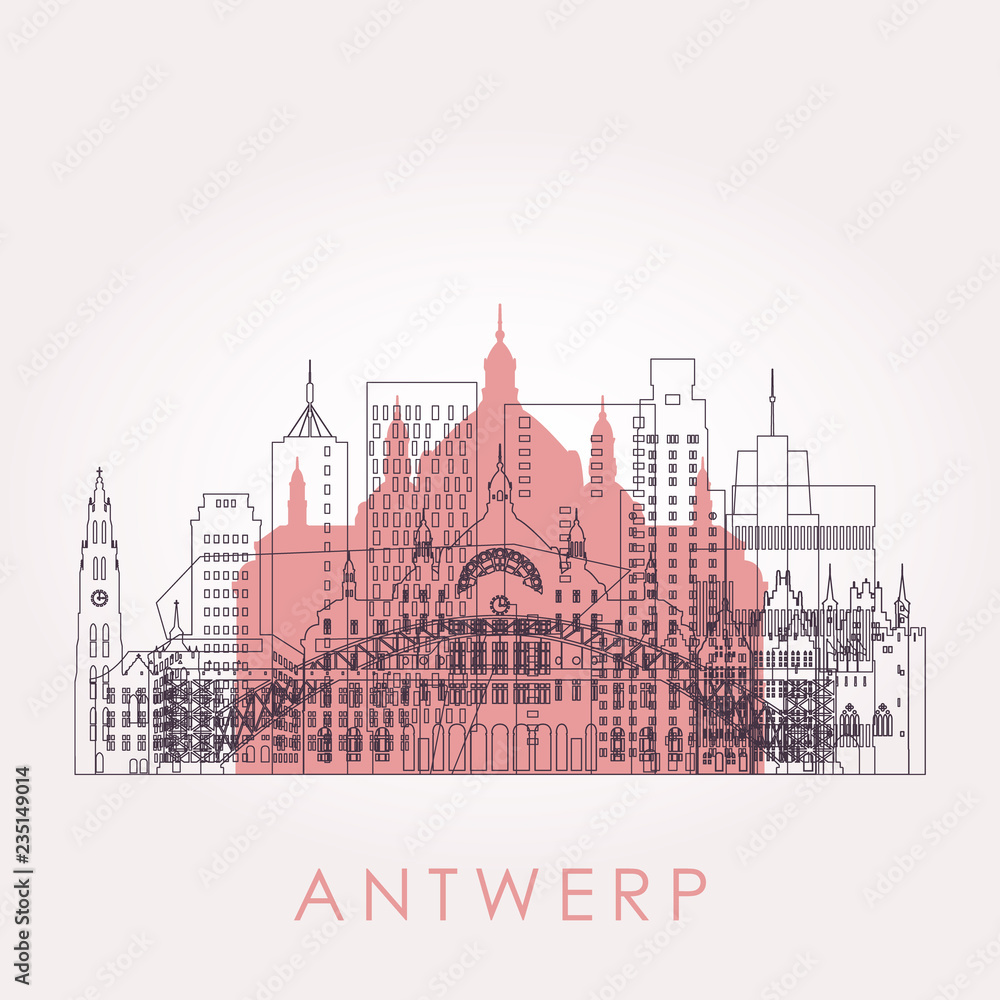 Outline Antwerp skyline with landmarks. Vector illustration. Business ...