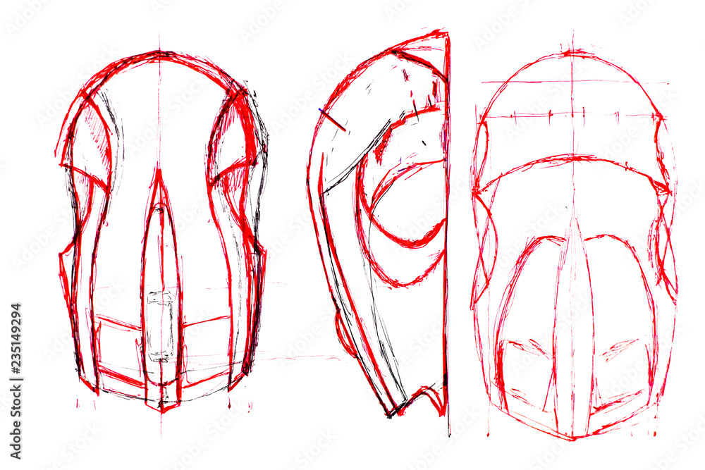 Tutorial create a computer mouse. Technical drawing Stock Illustration ...