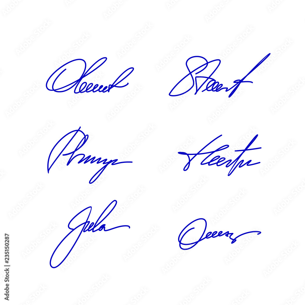 Collection of vector signatures. Samples handwritten autographs. Vector ...