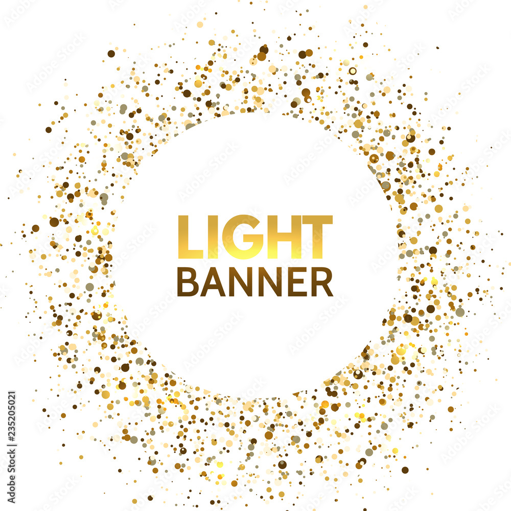 Glitter circle banner on white background. Festive gold sparkle ...