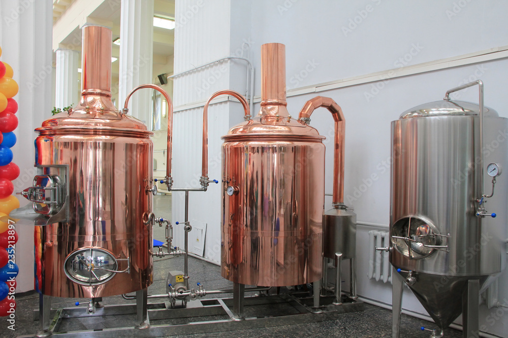 Copper tuns for brewing at brewery Stock Photo | Adobe Stock