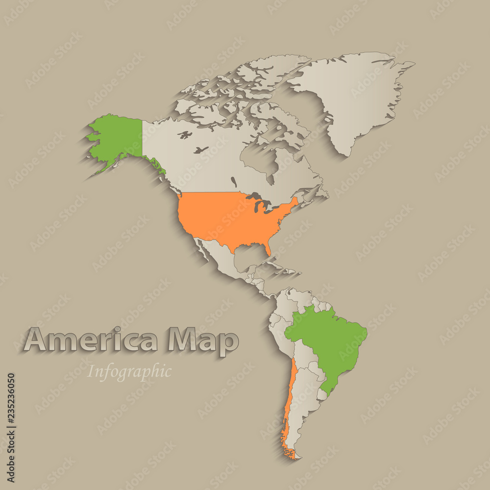 America map with individual states separated, infographics with icons ...