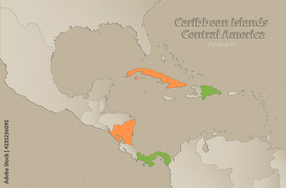 Caribbean islands Central America map with individual states separated ...