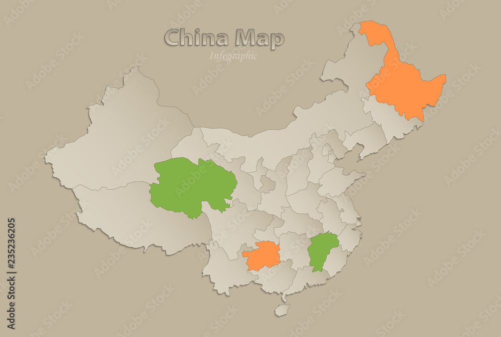 China map with individual states separated, infographics vector Stock ...