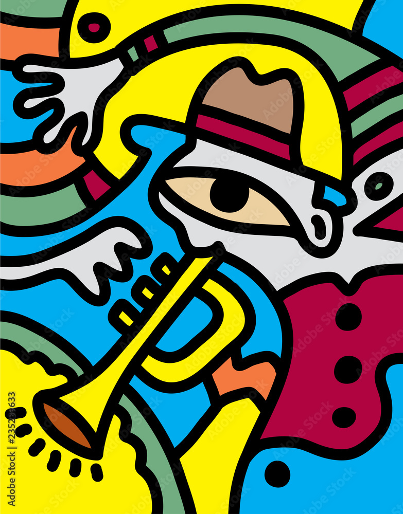 Abstract Trumpet Player (Vector Illustration) wall mural wallpaper ...