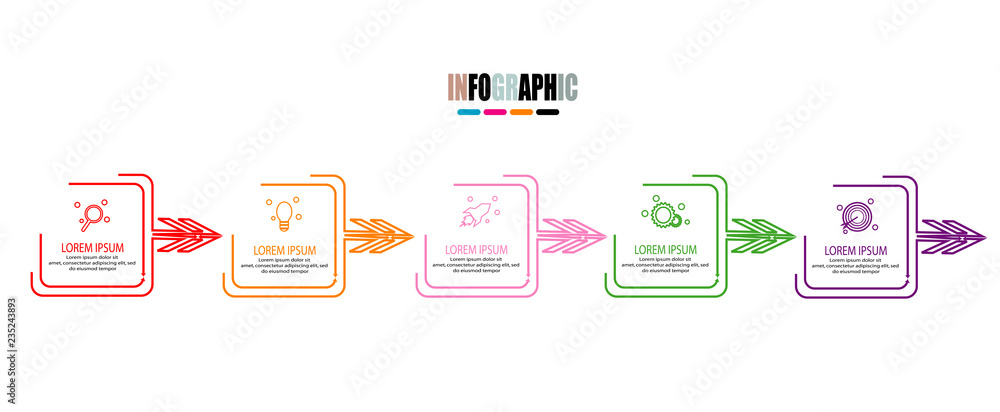 Simple timeline infographic with square arrow design outline Stock ...