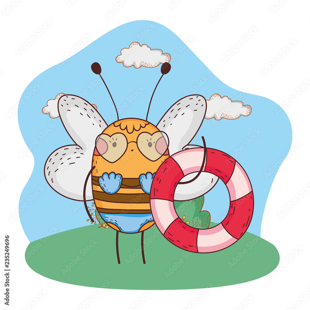 cute little bee with swimsuit and float in the camp Stock Vector ...