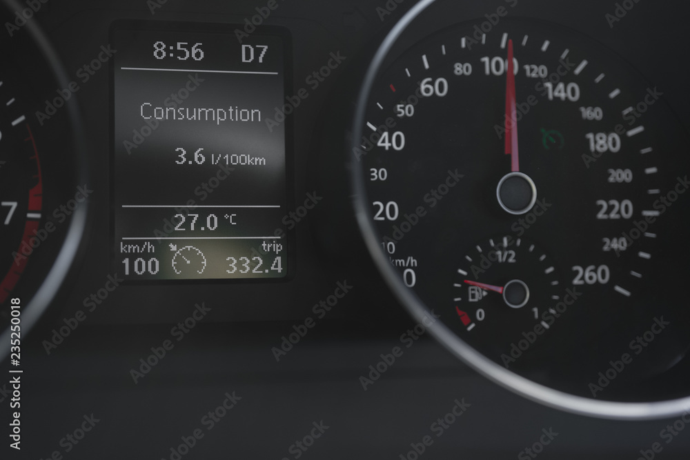 A Modern Car odometer Cluster with LCD Multifunction Display. Meter at ...