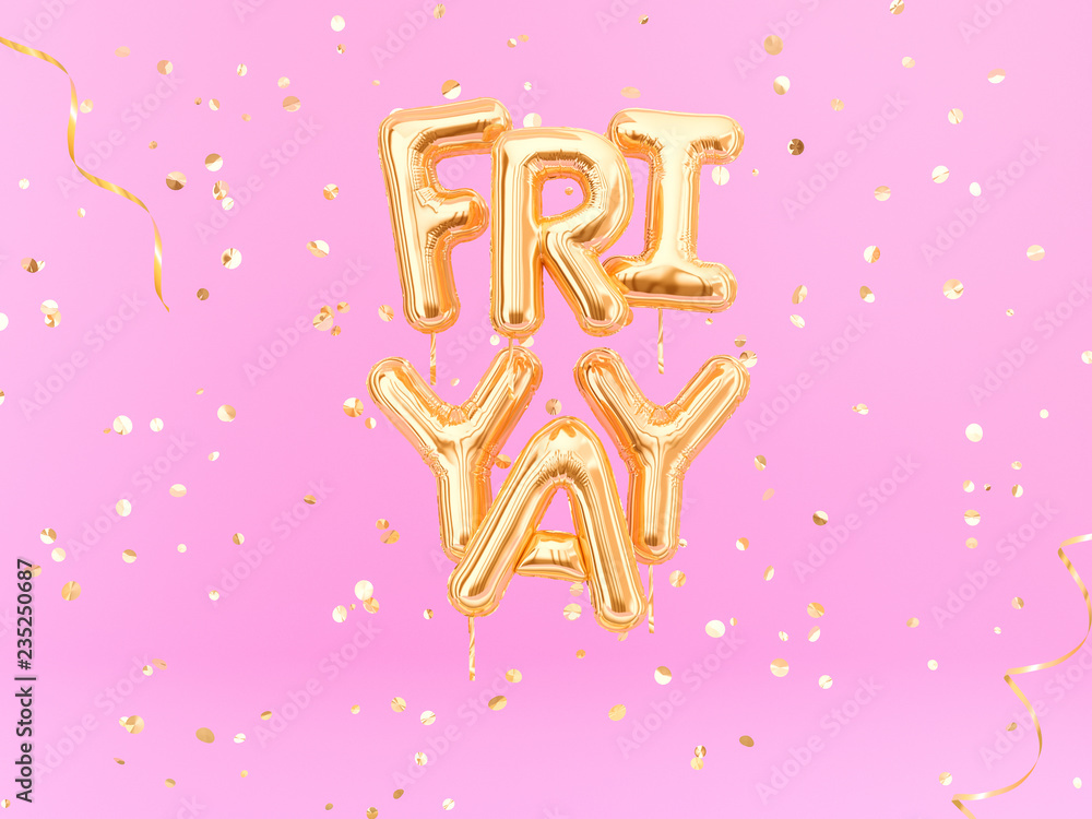 FriYay text sign letters with golden confetti. Friday celebration ...