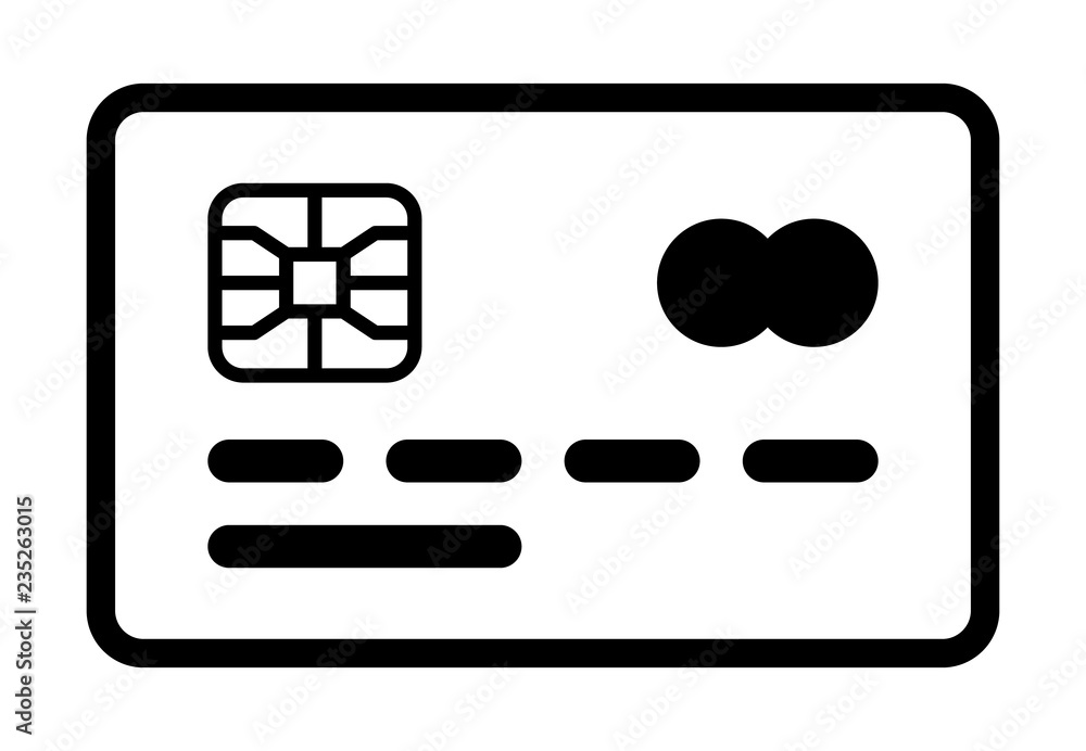 Credit or debit charge card with chip for payment line art vector icon ...